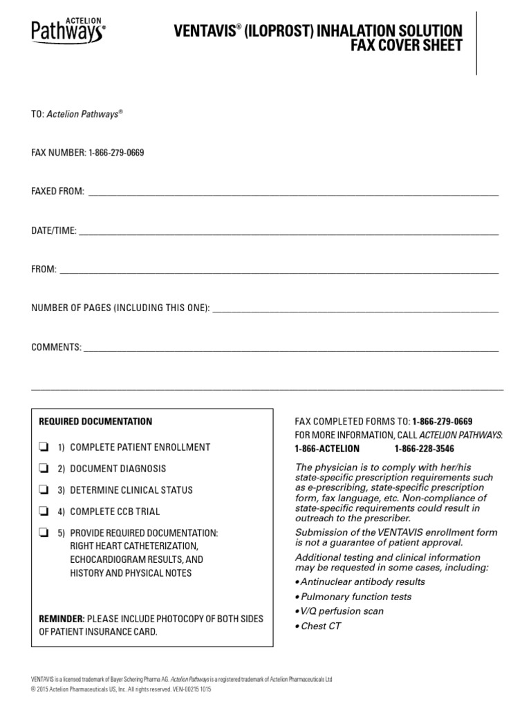 Ventavis (Iloprost) Inhalation Solution Fax Cover Sheet | PDF | Medical ...
