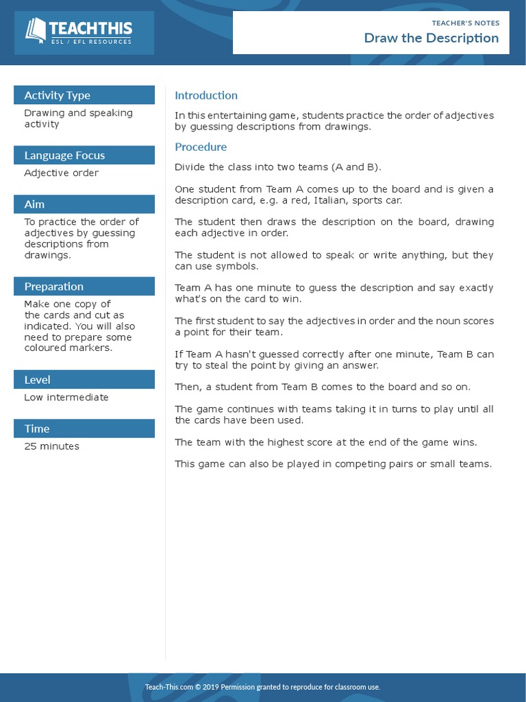 Draw The Description | PDF | English As A Second Or Foreign Language ...