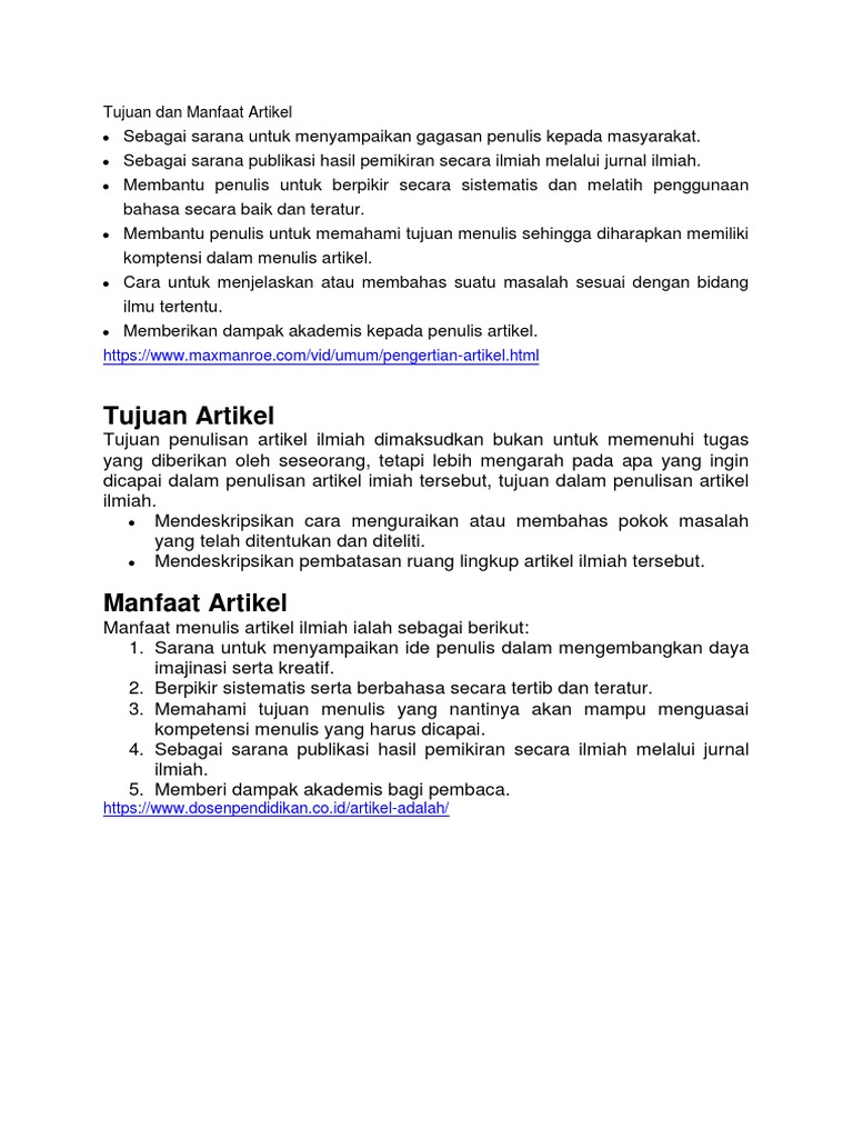 Tujuan Dan Manfaat Artikel | PDF