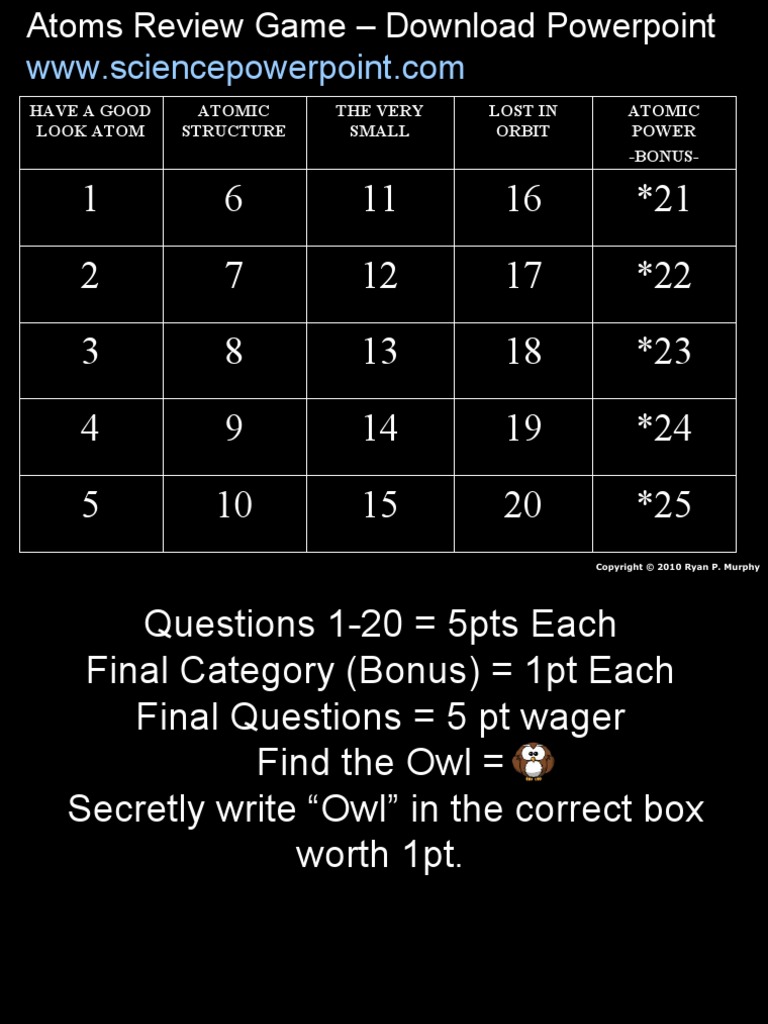 Atoms Quiz Game With Answers For Science Educators - Download .PPT at ...