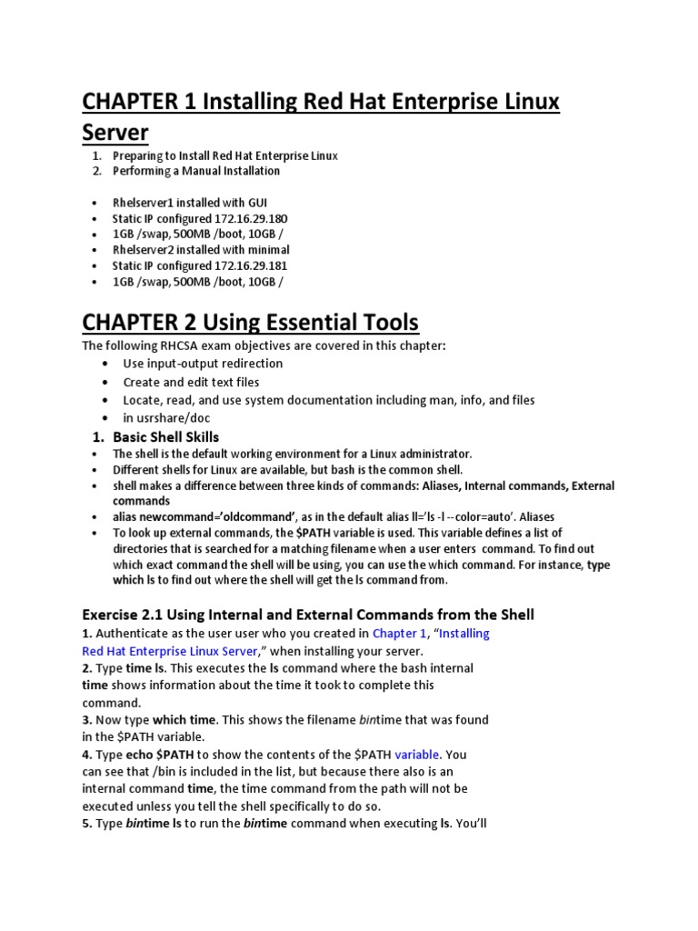 CHAPTER 1 Installing Red Hat Enterprise Linux Server: 1. Basic Shell Skills | Download Free PDF ...