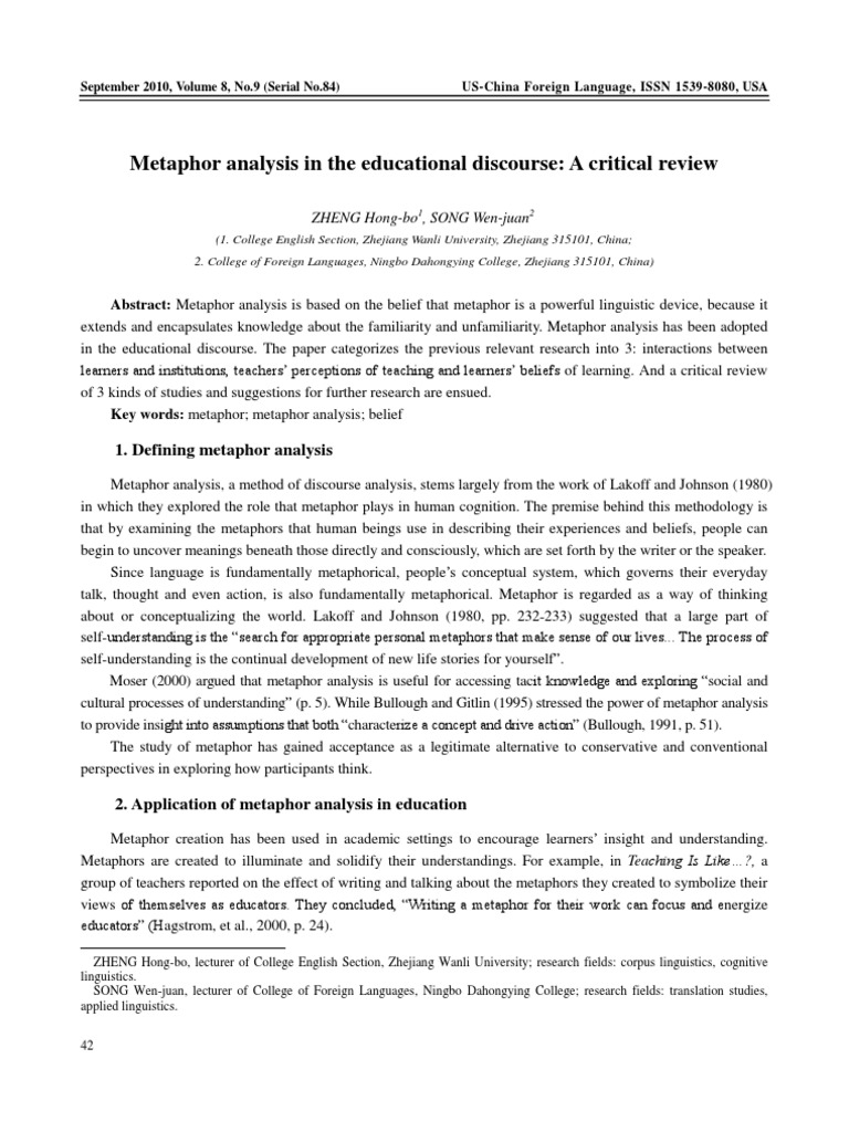 Metaphor Analysis in The Educational Discourse: A Critical Review | PDF ...