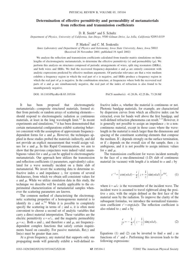 Determination of Effective Permittivity and Permeability of ...