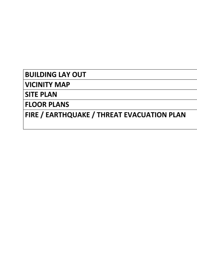 Building Lay Out Vicinity Map Site Plan Floor Plans Fire / Earthquake / Threat Evacuation Plan | PDF