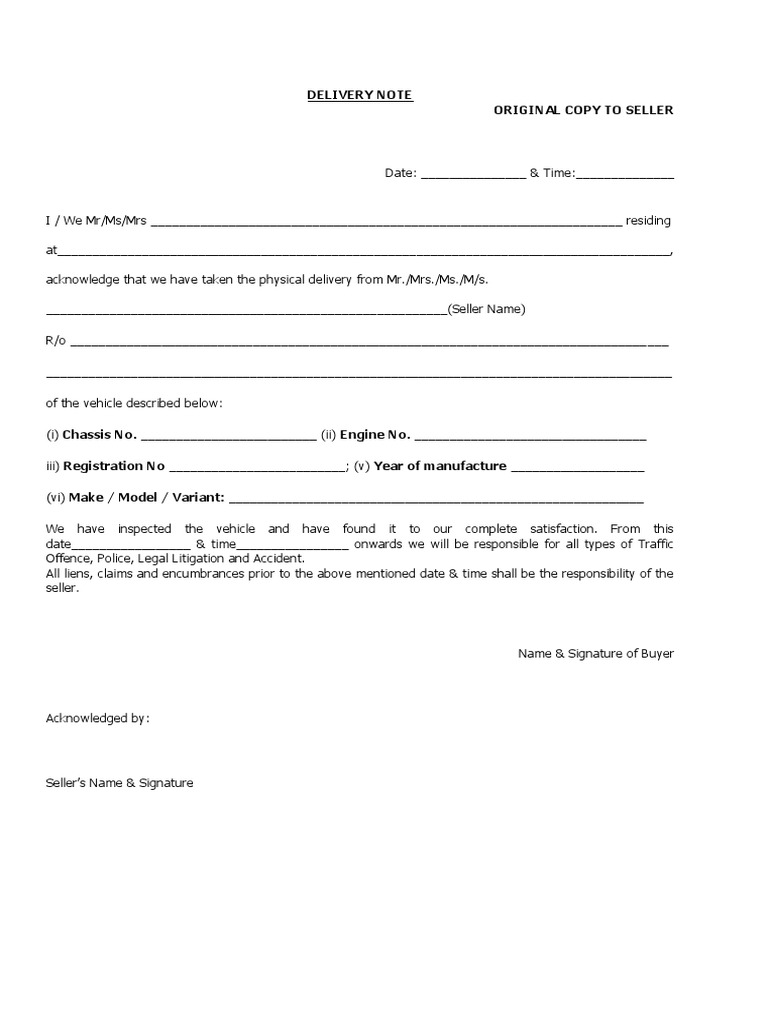 Delivery Note PDF | Download Free PDF | Vehicles | Transport