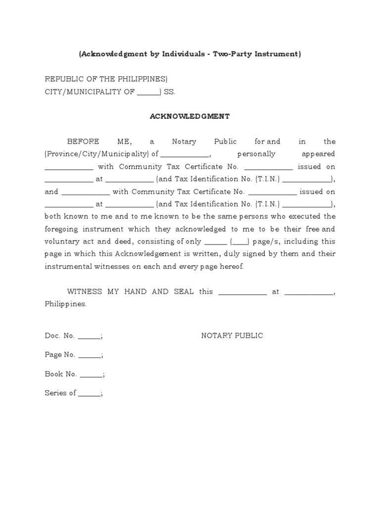 Acknowledgment by Individuals - Two-Party Instrument | PDF | Notary ...