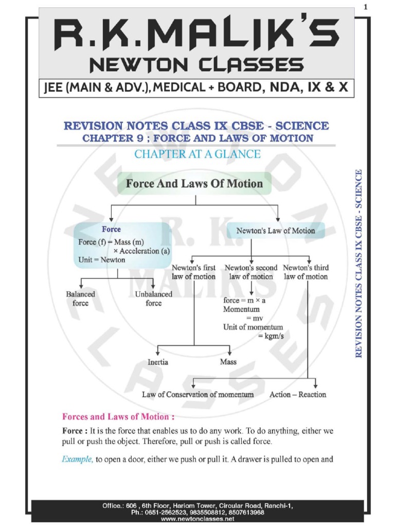 Chapter 9 - Force and Laws of Motion PDF | PDF | Physics | Teaching ...