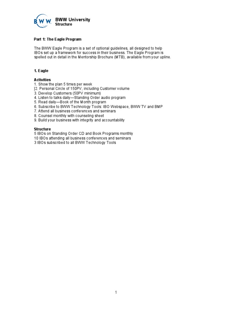 BWW Eagle Program Structure | PDF