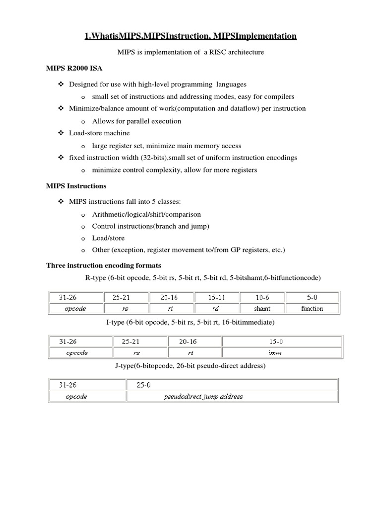 1.whatismips, Mipsinstruction, Mipsimplementation: Mips R2000 Isa | PDF | Integrated Circuit ...