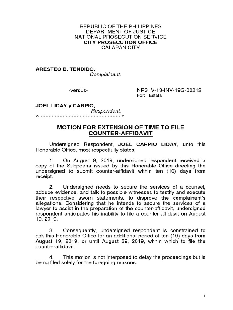 Motion For Extension (Joel Liday) | PDF | Judiciaries | Legal Procedure