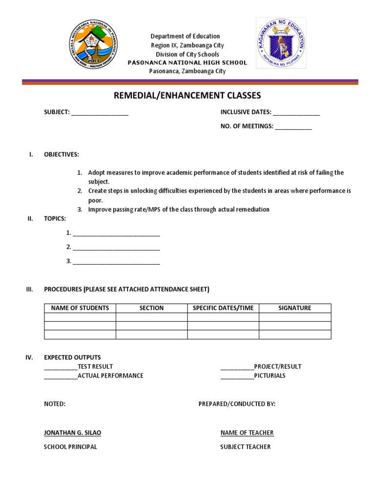 Remedial Classes Plan for Students | PDF | Career & Growth