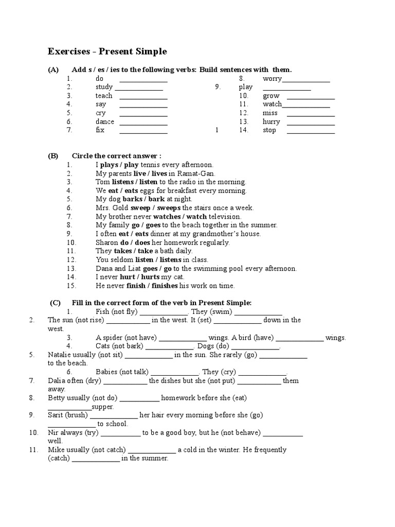 Exercises .Present Simple | PDF | Language Arts & Discipline | Foreign Language Studies