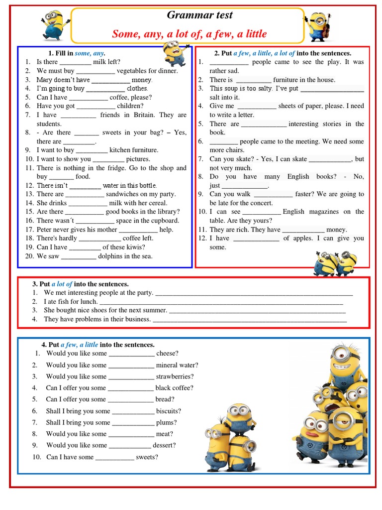Grammar Exercises Some Any A Lot of A Few A Little Grammar Drills ...