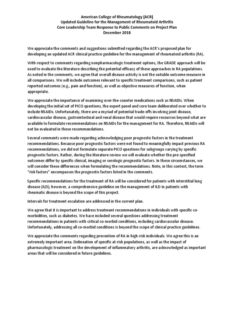 RA Guideline Public Comments Author Response | PDF | Arthritis ...