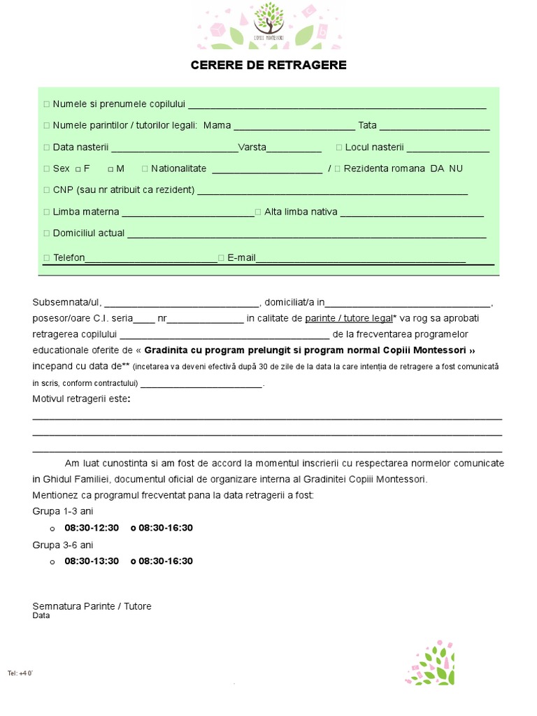 Cerere de Retragere | PDF