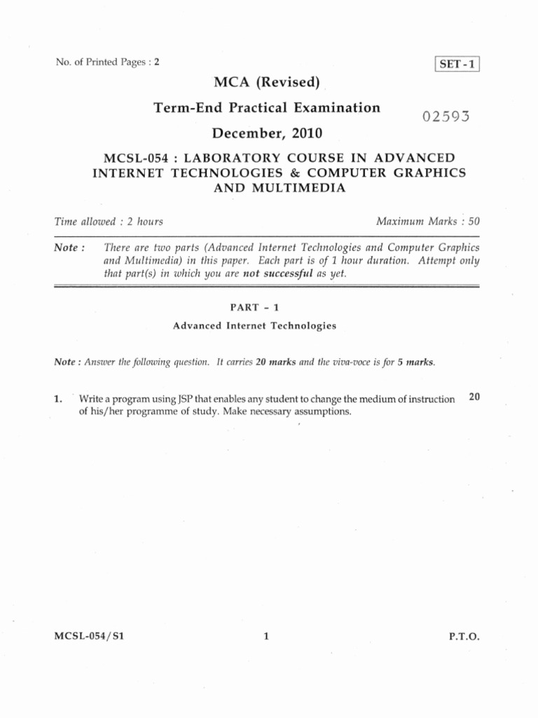MCA (Revised) Term-End Practical Examination December, 2010: No. of Printed Pages: 2 | PDF