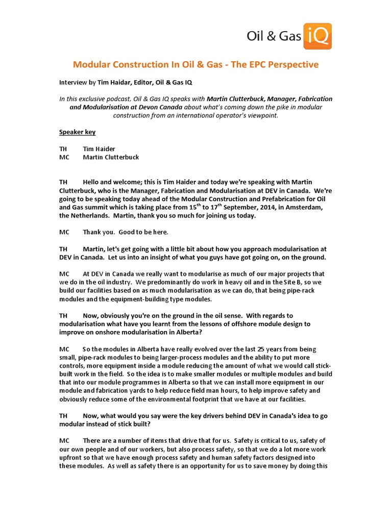 Modular Construction in Oil & Gas - The EPC Perspective | PDF ...