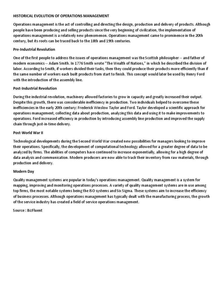 Historical Evolution of Operations Management | Download Free PDF ...