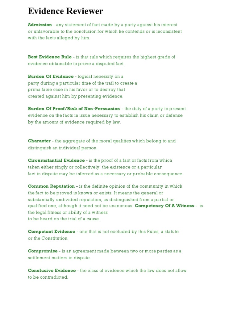 Evidence Reviewer | PDF | Evidence (Law) | Confession (Law)