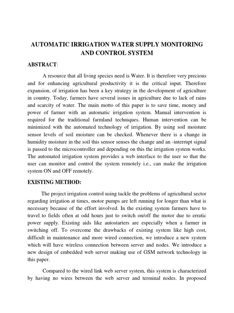 Automatic Irrigation Water Supply Monitoring and Control System | PDF ...