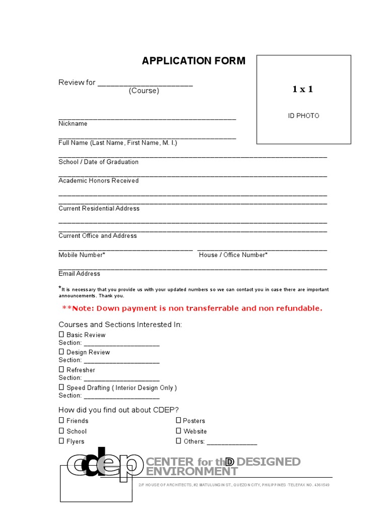 Application Form 1 X 1: Center Designed Environment Professions | PDF