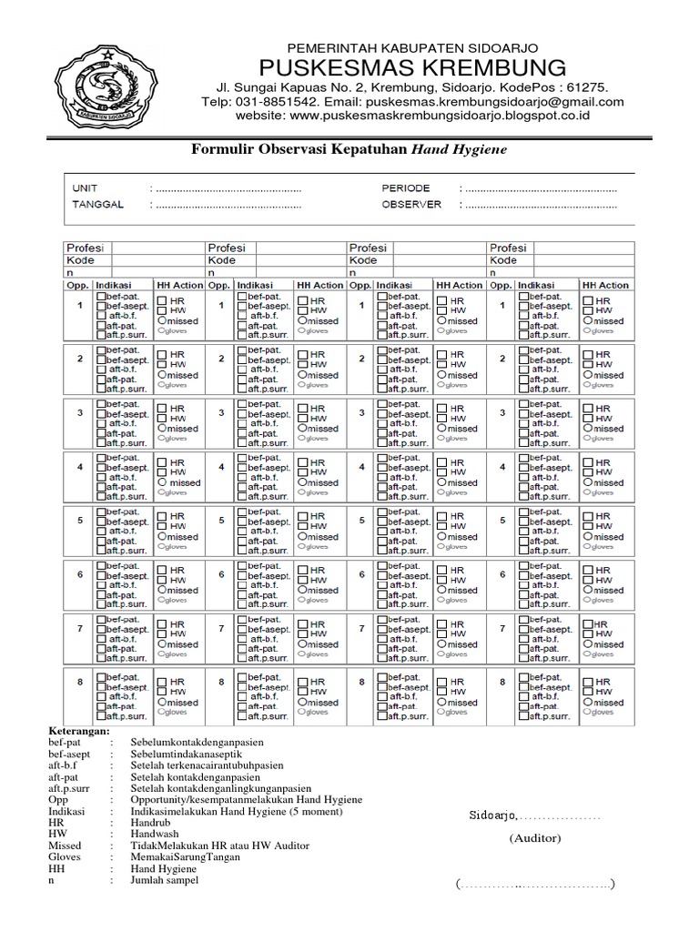 Formulir Observasi Hand Hygiene | PDF