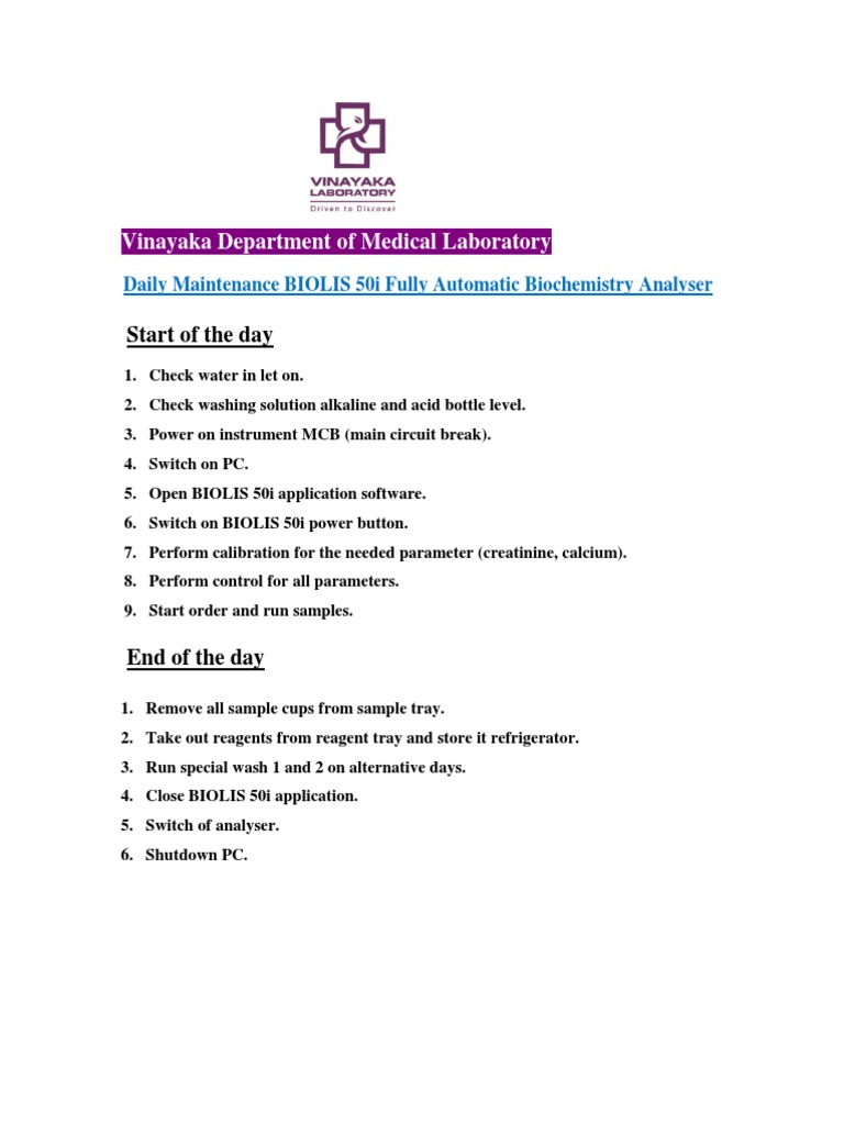 Daily Maintenance Guide for BIOLIS 50i | PDF | Science & Mathematics ...