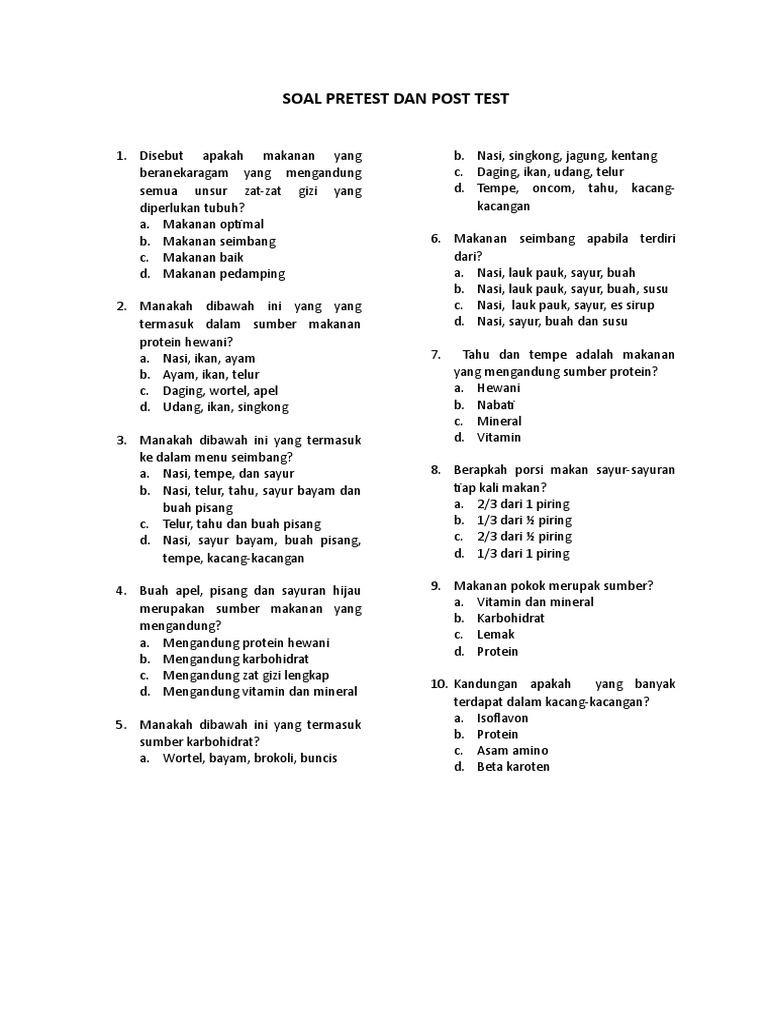 Soal Pretest Dan Post Test | PDF