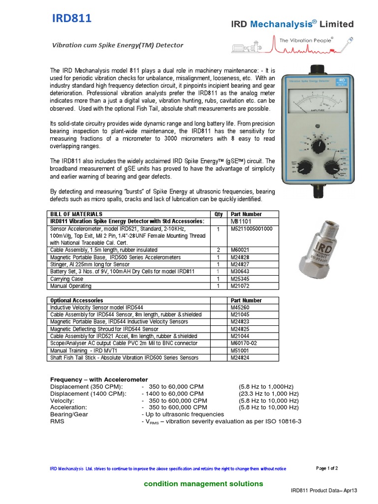 Analog Vibration Meter IRD | PDF | Accelerometer | Electrical Connector