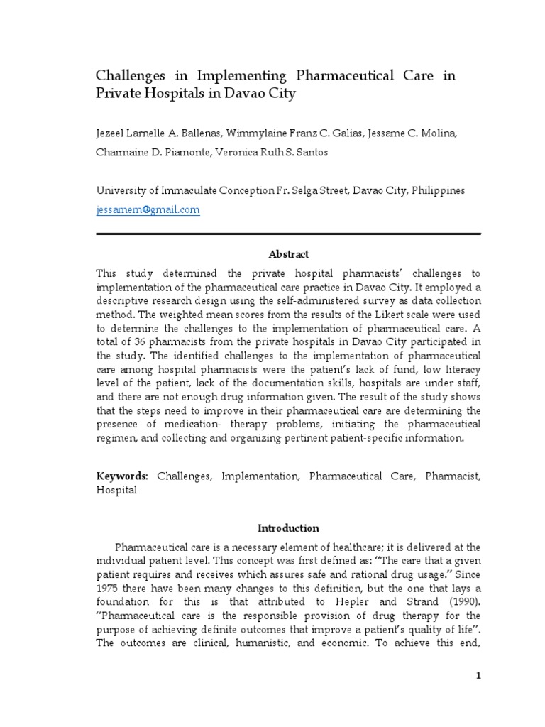 Challenges in Pharmaceutical Care Davao | PDF | Pharmacy | Health Care