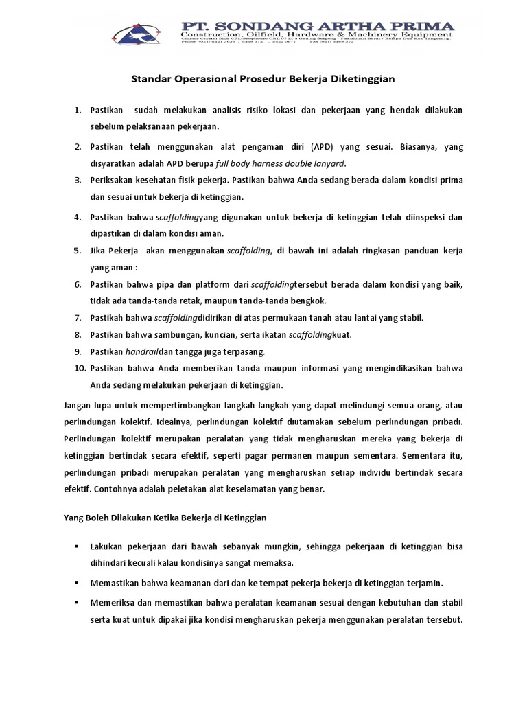 C) SOP Bekerja Di Ketinggian PDF | PDF
