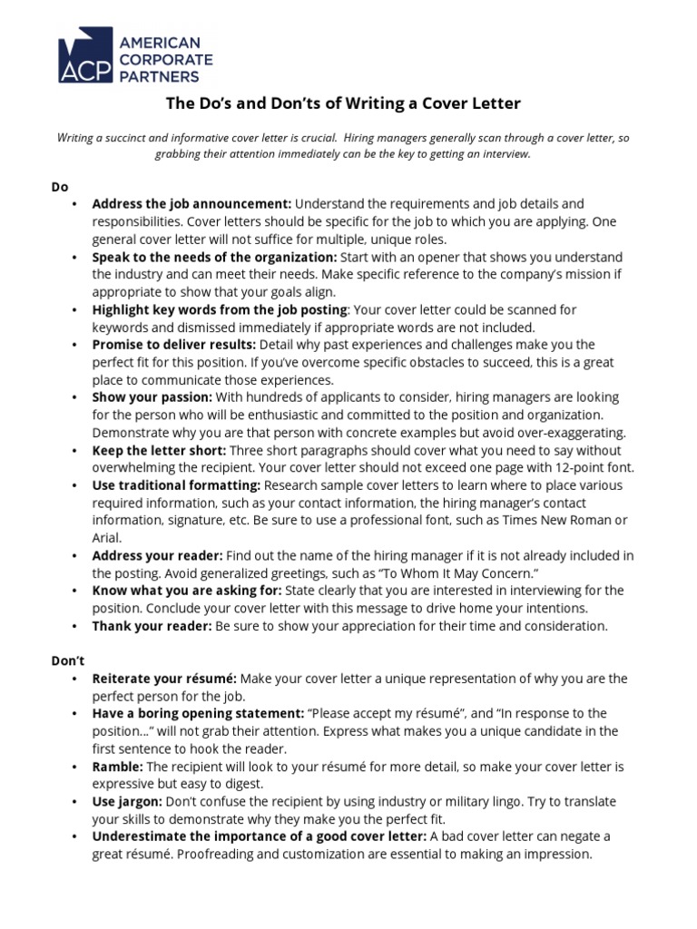 Cover Letter Dos and Don'ts | PDF | Communication | Human Communication