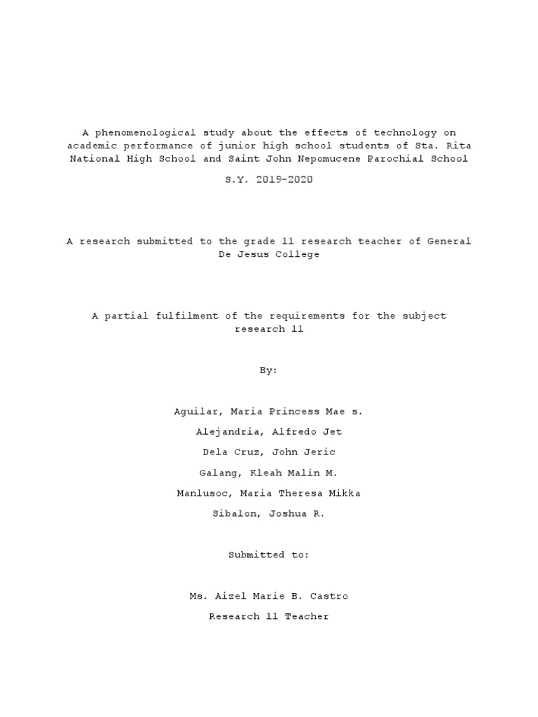 A Phenomenological Study About The Effects of Technology On Academic ...