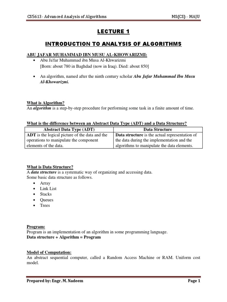 Introduction To Analysis of Algorithms: Al-Khowarizmi | Download Free PDF | Time Complexity ...
