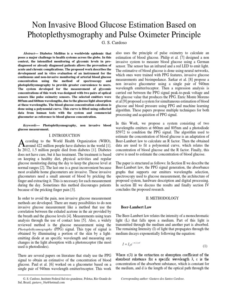 Non Invasive Blood Glucose Estimation Based On Photoplethysmography and Pulse Oximeter Principle ...