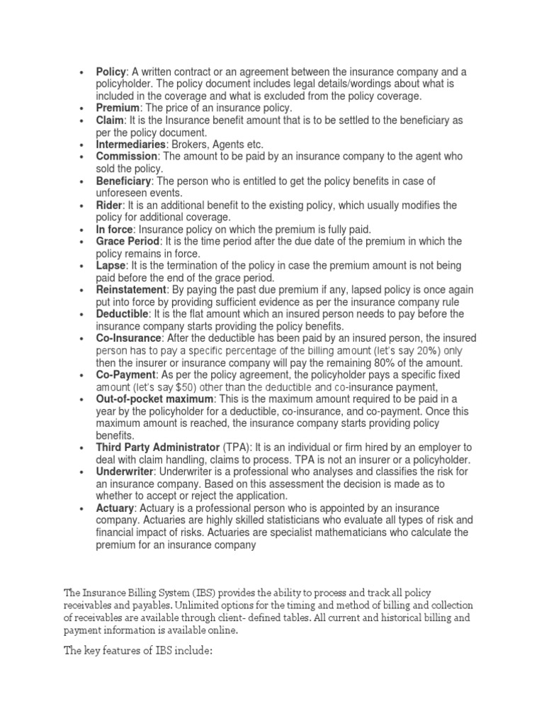 The Key Features of IBS Include | PDF | Deductible | Insurance Policy