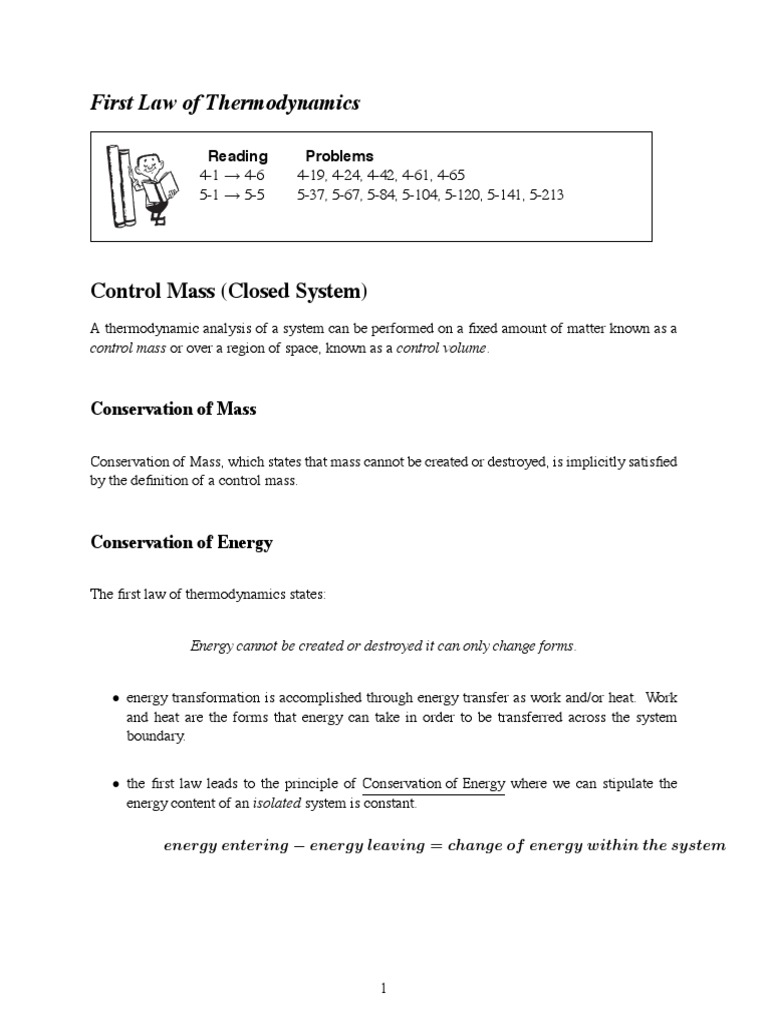 First Law of Thermodynamics: Control Mass (Closed System) | PDF | Heat ...