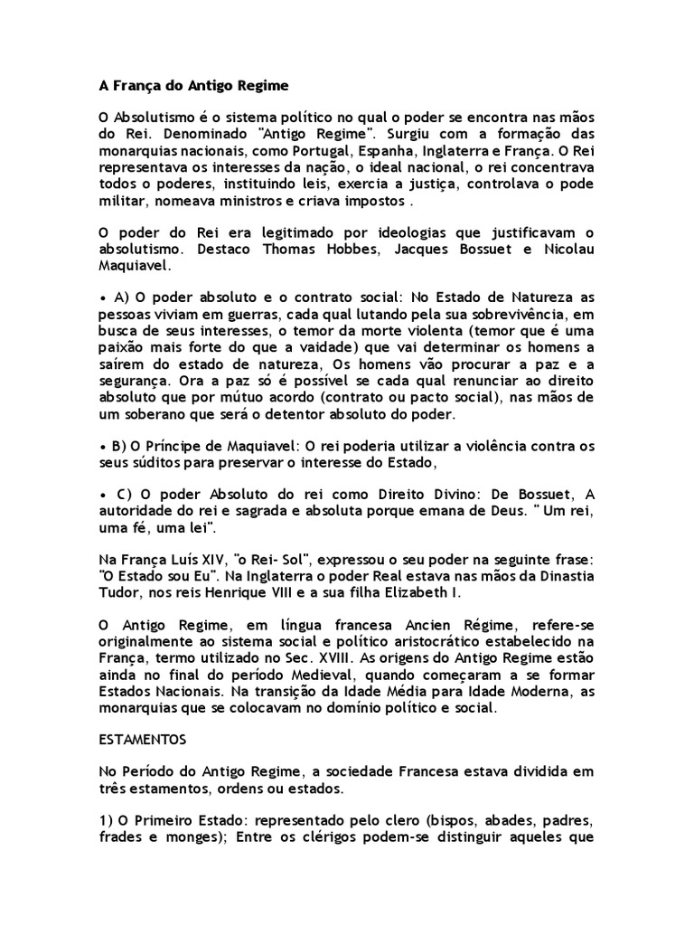O poder absoluto do rei na França do Antigo Regime | PDF | Clero ...