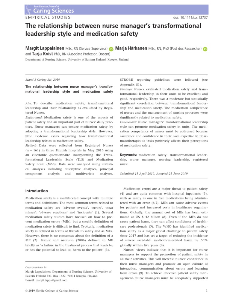 The Relatioinship Between Nurse Managers Transformational Leadership ...