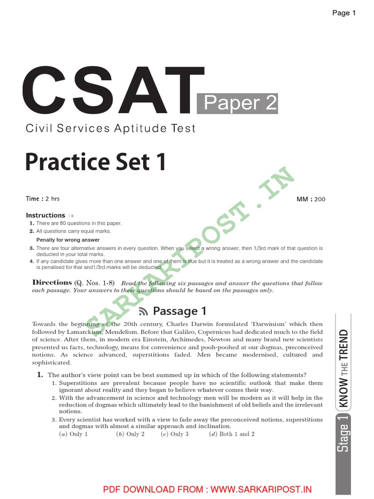 Arihant CSAT Paper 2 Practice Set | PDF | Spacetime | Space