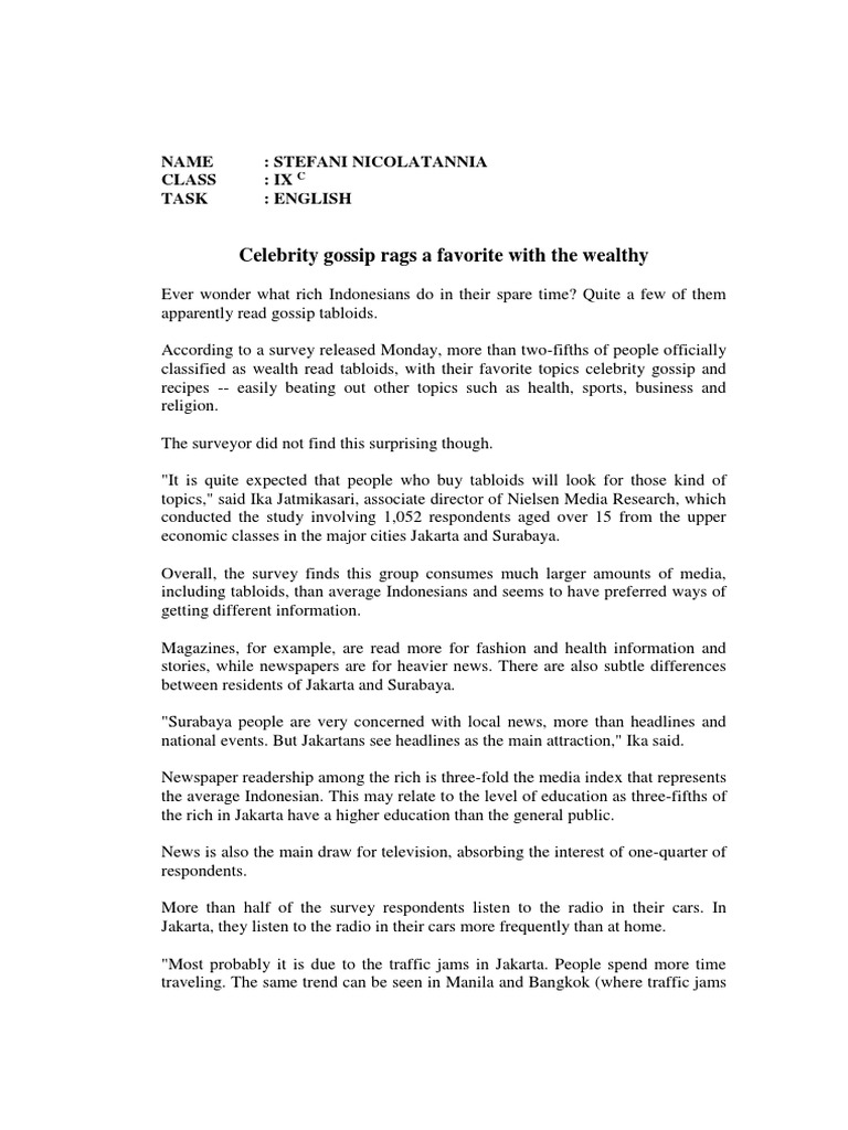 Celebrity Gossip Rags A Favorite With The Wealthy: Name: Stefani ...