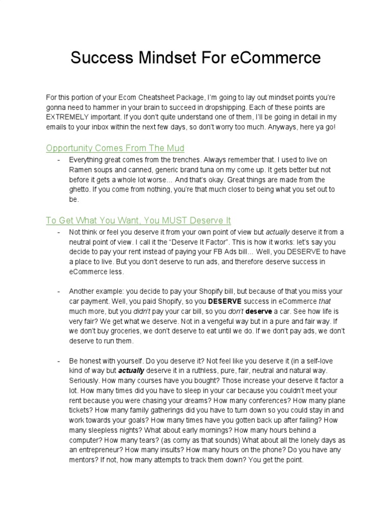 Mindset for eCommerce Success | PDF | Mentorship