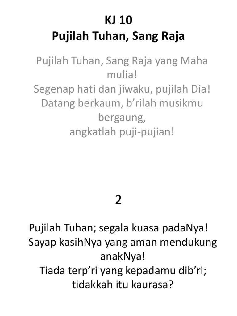 Lirik Kidung Jemaat 10: Pujilah Tuhan | PDF