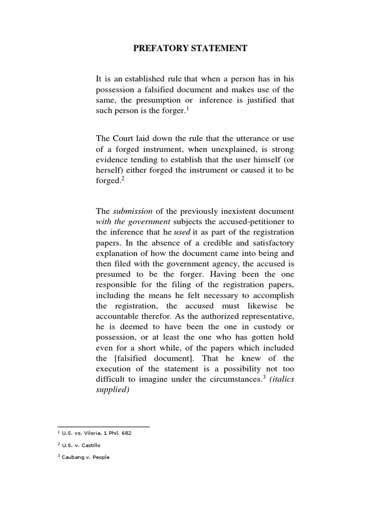 Prefatory Statement: With The Government Subjects The Accused ...