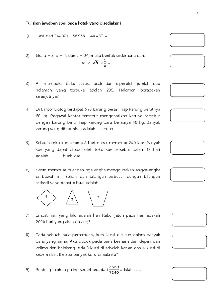 Soal Latihan Osn SD Matematika 2019 | PDF