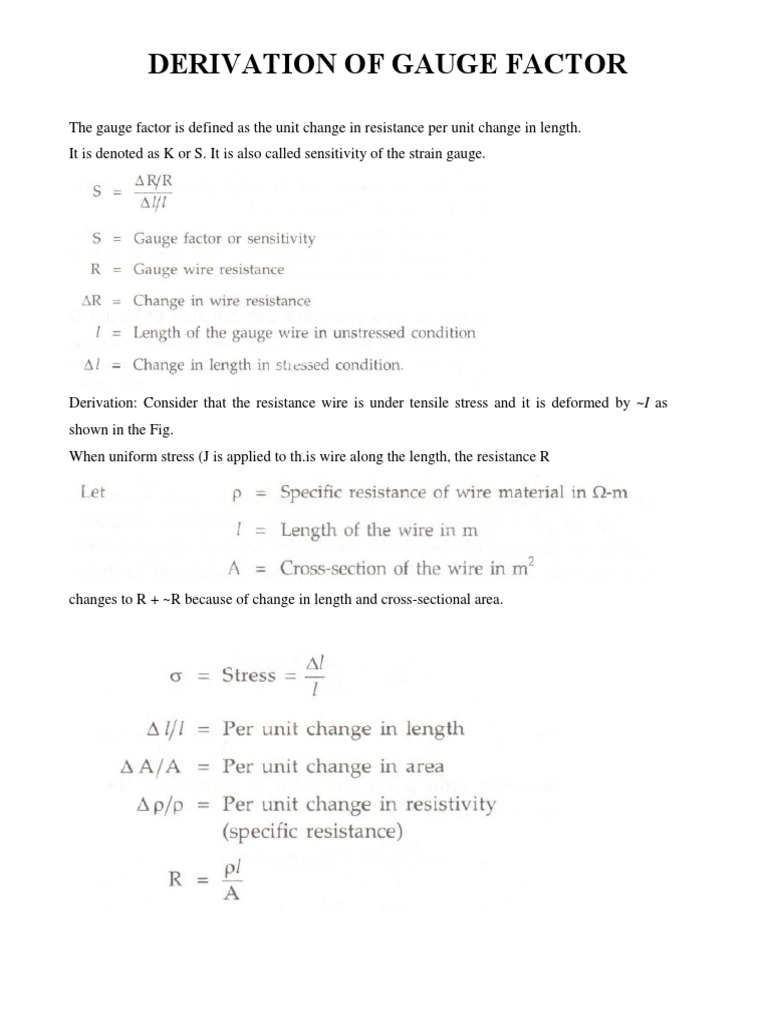 Derivation of Gauge Factor in Strain Gauges | PDF | Science & Mathematics