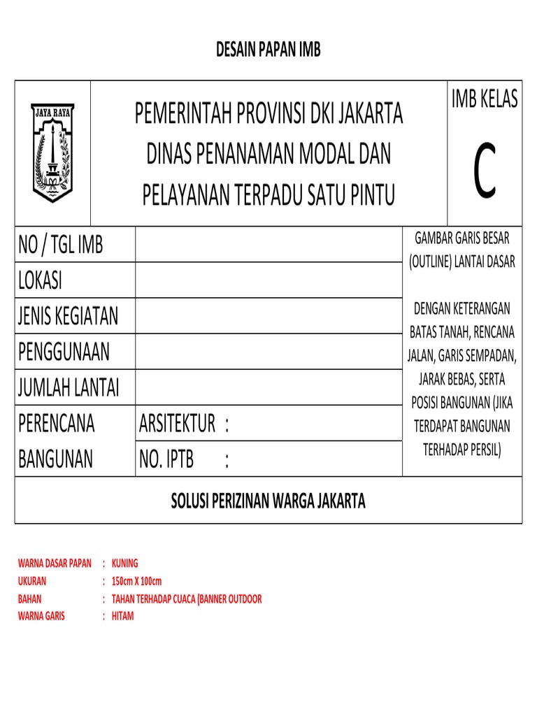 Contoh Desain Papan IMB Jakarta | PDF