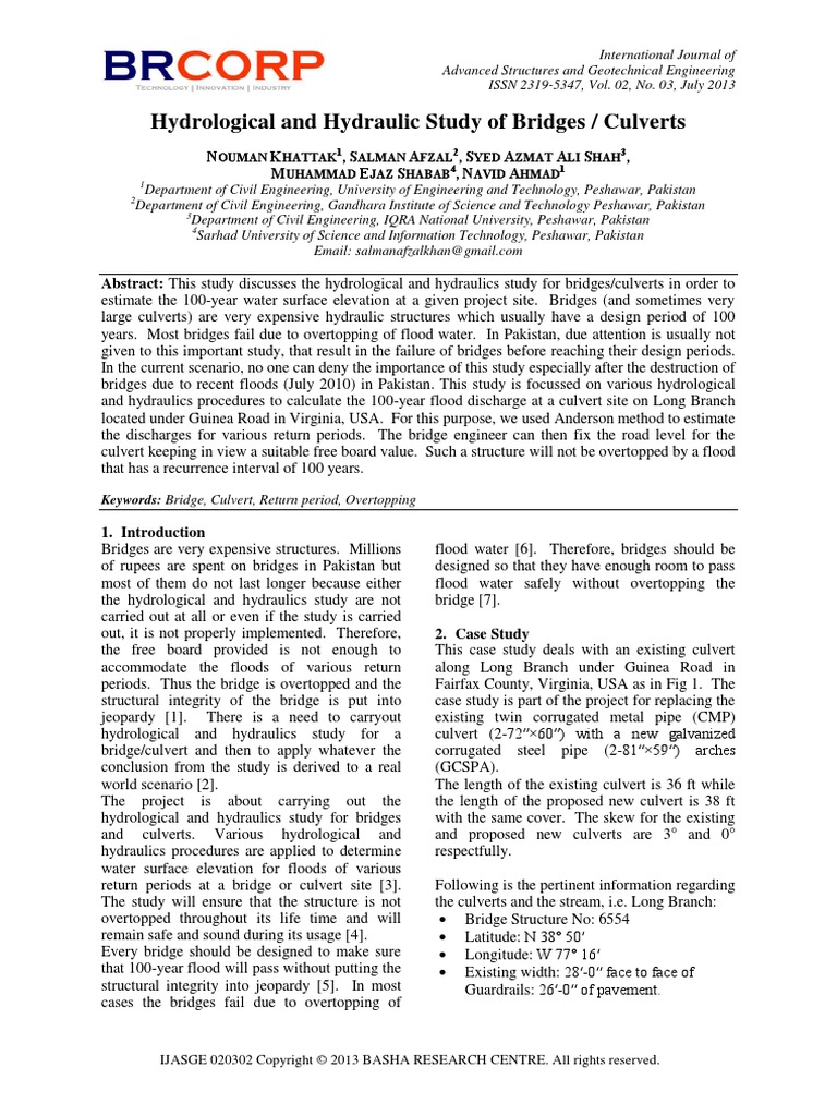 Hydrological and Hydraulic Study of Brid PDF | PDF | Flood | Area