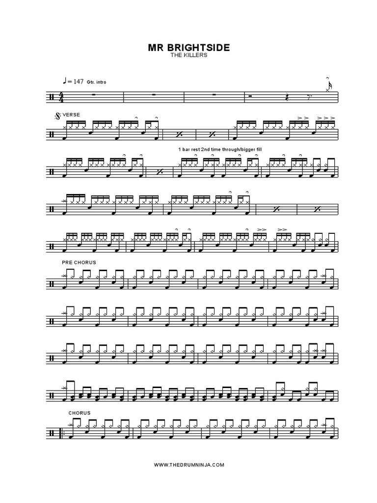 MR Brightside Drums | PDF | Music Theory | Performing Arts