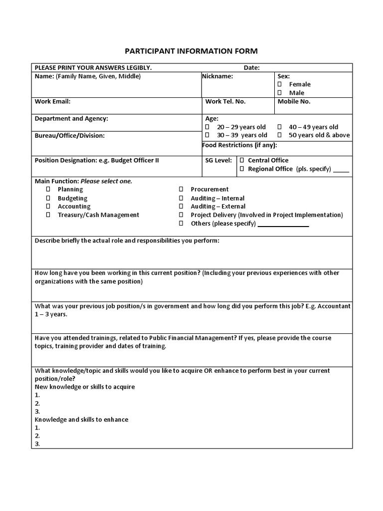 A. Participant Profile Form | PDF | Business